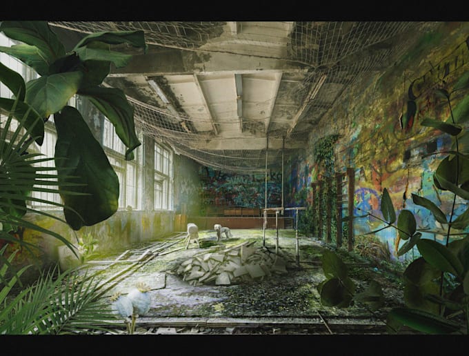 Do realistic post apocalyptic interiors and exteriors by Lucianocamusso ...