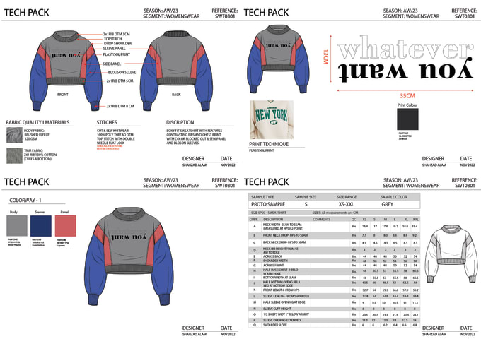 Do fashion tech pack, technical sketch, size chart by Shaz_alam | Fiverr