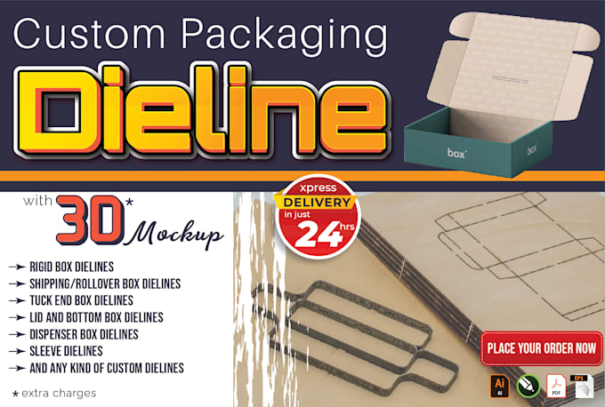 Create packaging box dieline and design with proper cutlines and fold ...