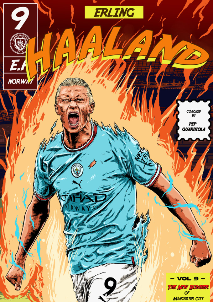 Zeichnen sie einen fußballspieler im fantasy-comic- und surrealismus-stil