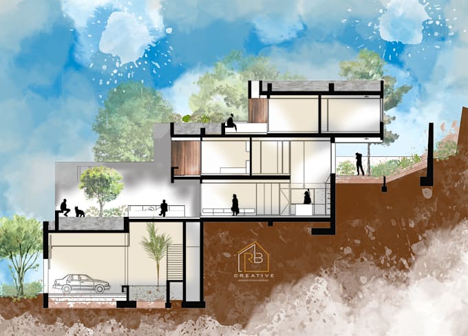 Do section and elevation render professionally by Saly_rib | Fiverr