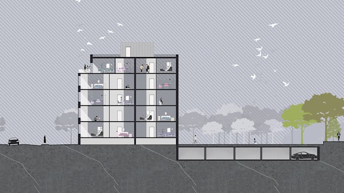 2d renders or collages of plan, section and elevation on photoshop by ...