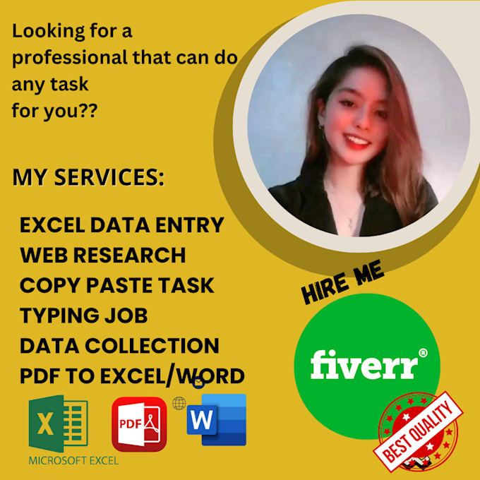 Data entry, web research, copy paste, excel data entry, typing work by Tylerchryst | Fiverr