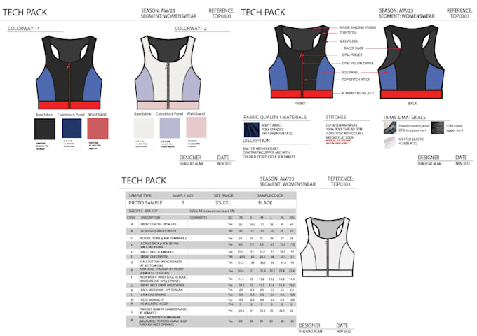 Do fashion tech pack flat sketch specs sheet and bom by Shaz_alam | Fiverr