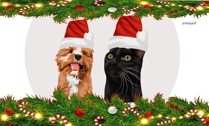 Draw animal pet christmas cartoon portrait illustration vector art by ...