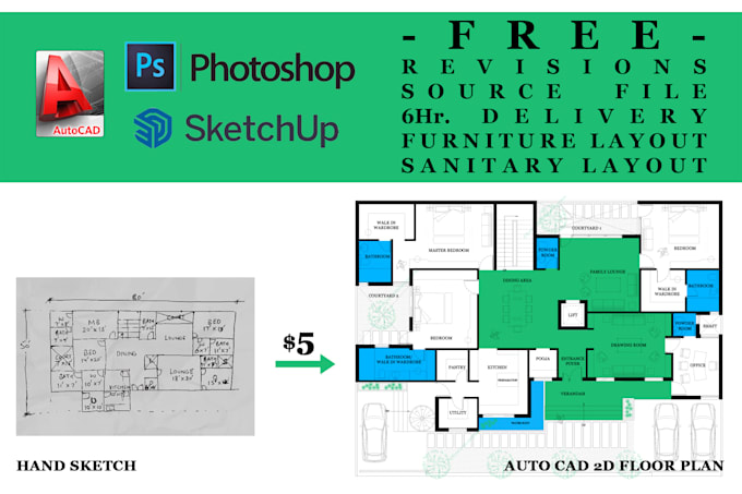 Draw autocad floor plan from sketch or image or pdf by Abhinavkapruwan ...