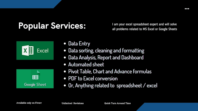 Solve your excel or google sheet problem and will do quick data entry by Prabir_work | Fiverr
