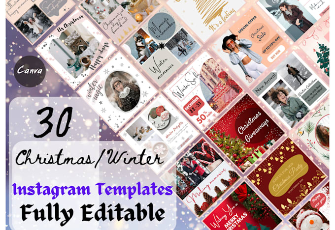 Provide 30 christmas and winter templates fully editable in canva by ...