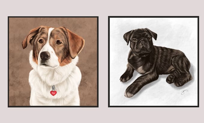 Digital realistic illustration of your pets by Sketchdom | Fiverr