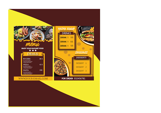 Design unique restaurant menu card by Mehwishmalik936 | Fiverr