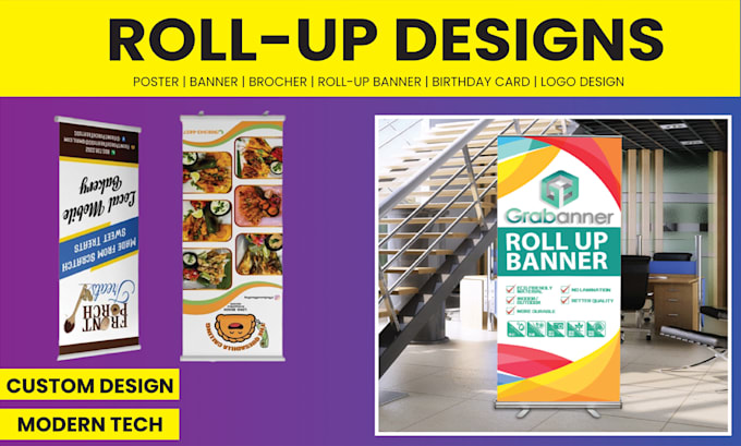 Roll up pull up and retractable banner design by Sharonlogomaker | Fiverr