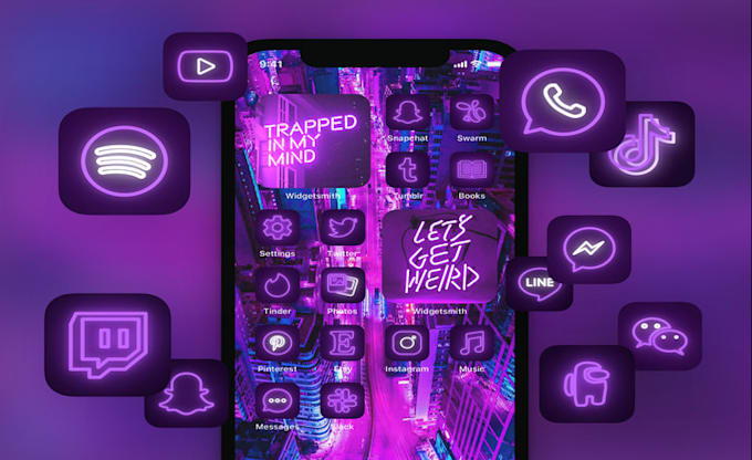Provide 500 purple neon ios app icon pack magenta neon aesthetic for ...