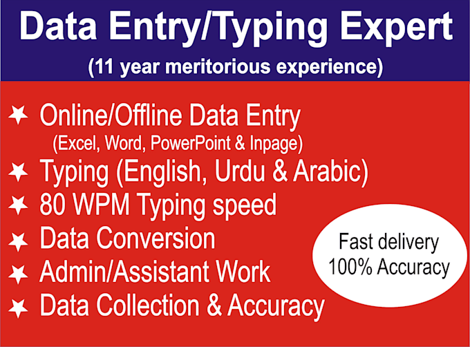 Do english urdu and arabic data entry and typing work by Thrmzd | Fiverr