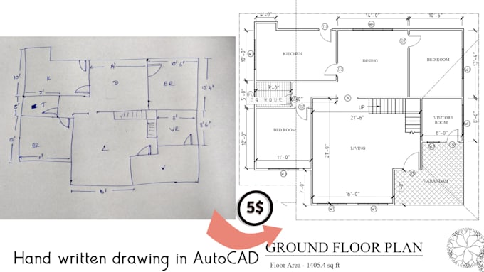Draw 2d floor plan in autocad from pdf or hand sketch by Aurorasl | Fiverr
