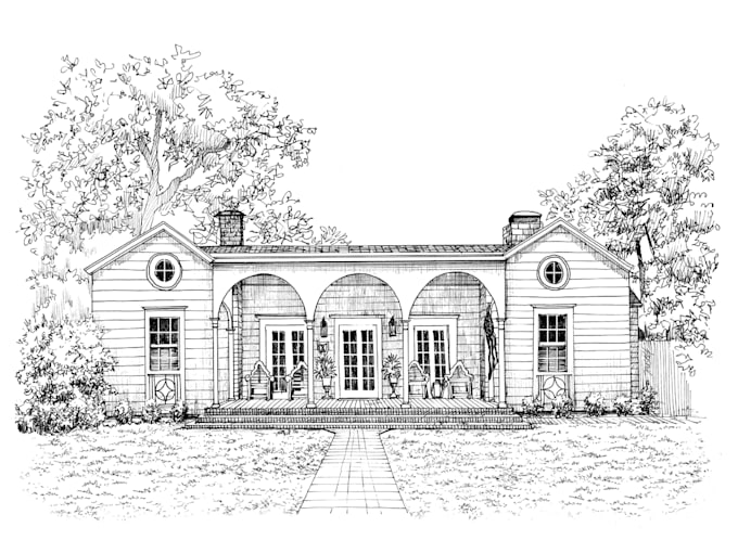 Draw wedding venue illustrations in pen and ink by Toxictaz | Fiverr