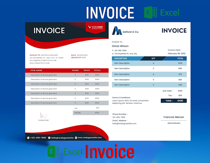 Custom auto calculated excel invoice template hassle free billing by ...
