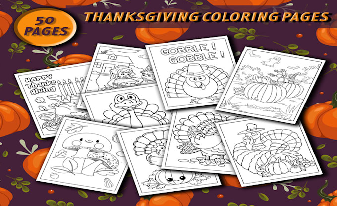 Provide thanksgiving autumn fall kids coloring book 50 digital coloring ...