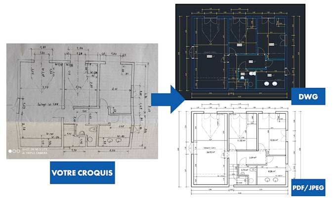 Convert your sketch, pdf or old paper plan into a professional autocad ...