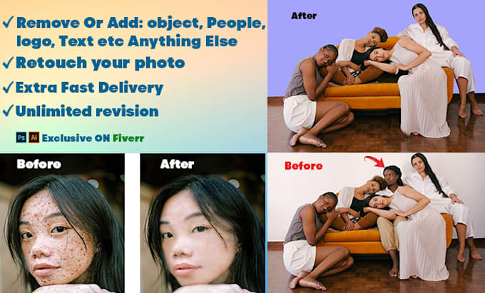 Remove or add objects from image and do face retouching work by Rasheduzzamanr | Fiverr