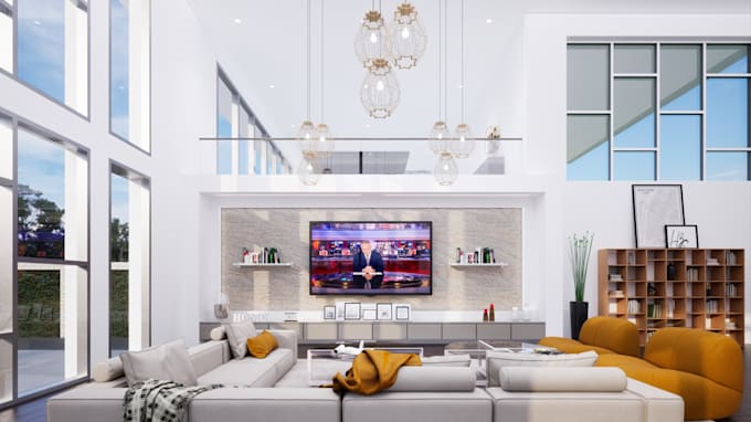 Design and create realistic renderings for a living room by ...