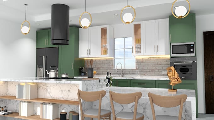 Design high end kitchen, millwork drawing and 3d rendering by Xtopha ...
