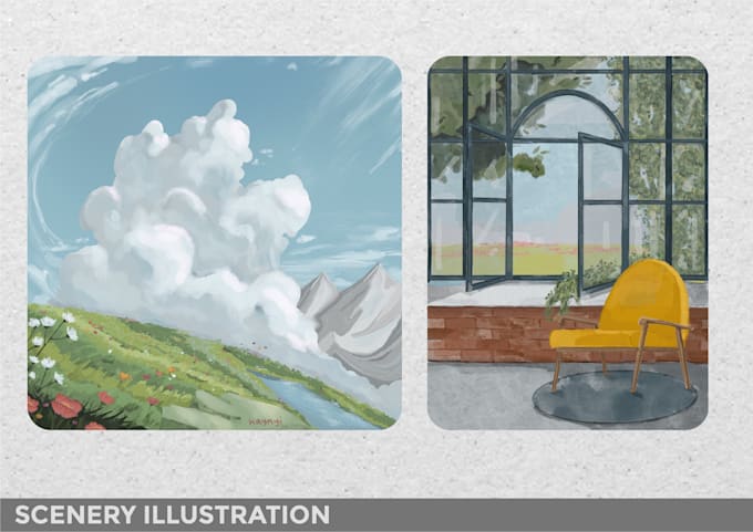 Draw scenery, background, landscape digital illustration by Haynyi | Fiverr