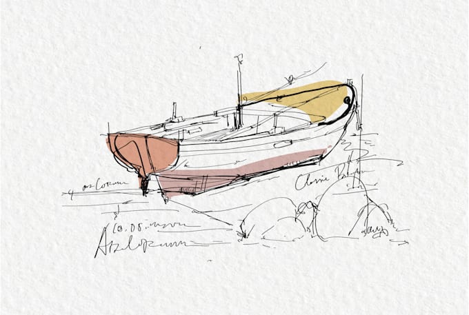 Create a boat line art illustration in my style by Art_cofam | Fiverr