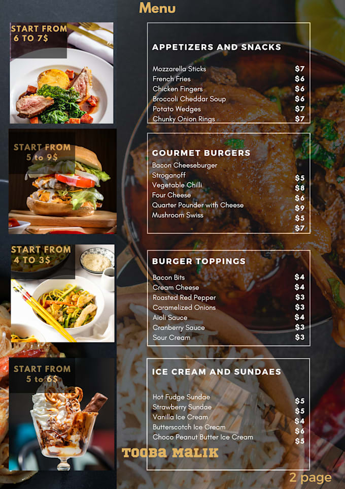 Create modern menu designs for your restaurant by T00bamalik | Fiverr
