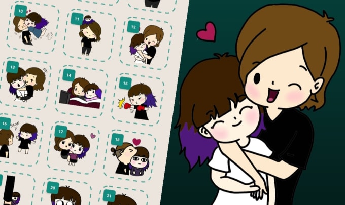 Create personalized couple whatsapp stickers by Vanekbap | Fiverr