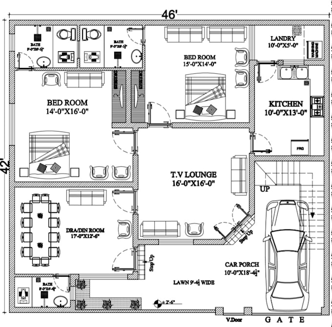 Do in autocad architecture plan by Hasnainakmal433 | Fiverr