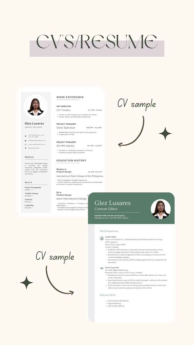 Make minimalist, creative and modern cvs or resume designs by Annjhly ...