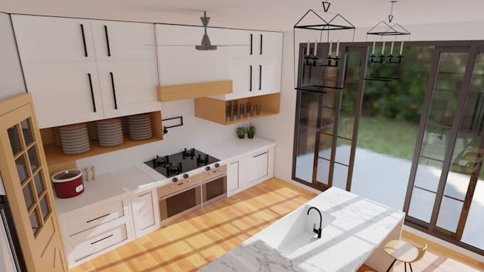 Design and render 3d kitchen interior by Wanstudioco | Fiverr