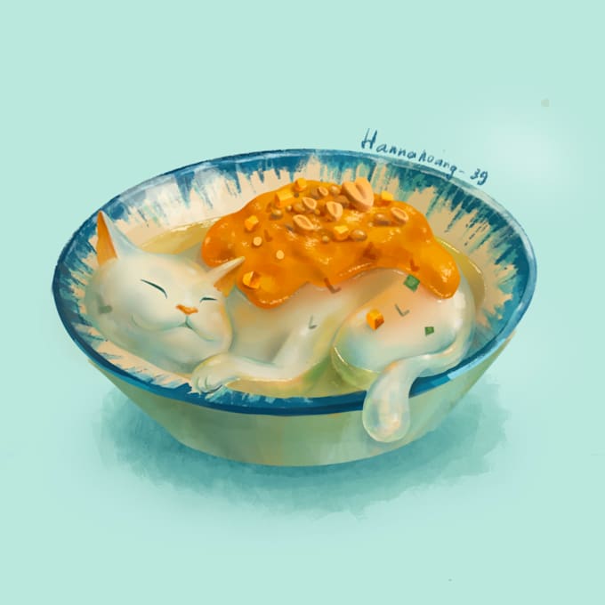Draw a fun illustration of cat and your favorite food by Hannahhoang917 ...