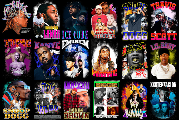 Provide 50 hip hop rap tshirt bootleg designs bundle dtf dtg by ...