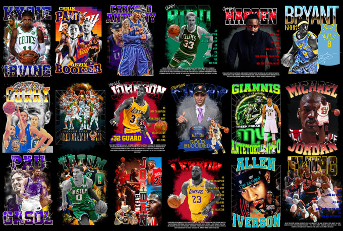 Provide 50 nba basketball designs print ready dtf dtg shirt by Blfart ...