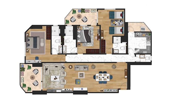 Design realistic 2d floor plans from your 2d drawings by Billyfanuel ...