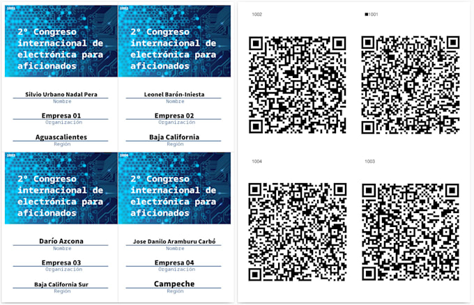 Generate a pdf of badges for your conference with qr by Dpicassom | Fiverr