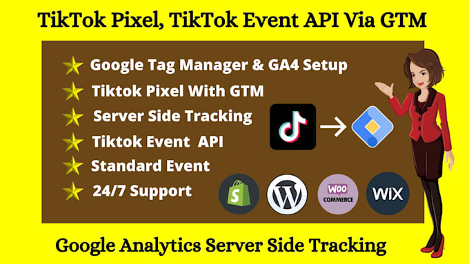 Setup tiktok pixel,tiktok event api via gtm by Salim_shopify | Fiverr