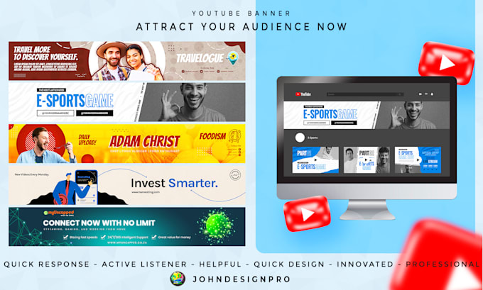 Design a professional youtube banner by Johndesignpro | Fiverr