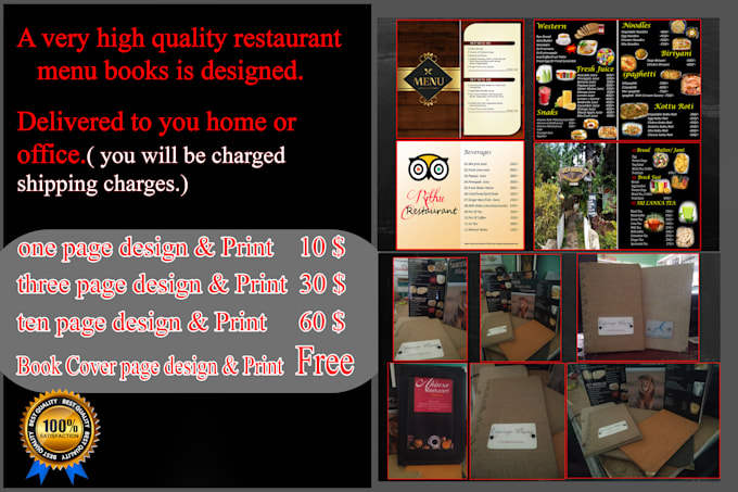 Do restaurant menu book design and print by Pubudunimsar592 | Fiverr