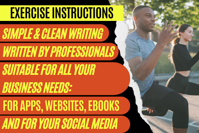 Write exercise instructions, details, tips for fitness workout apps by Exerciseanimate | Fiverr