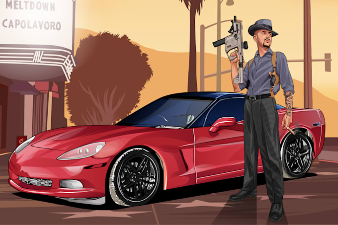 Draw your gta style cartoon vector portrait with car by Kmalviya8399 ...