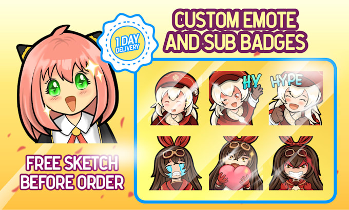Design cute twitch emotes chibi sub badge for game streamer by ...