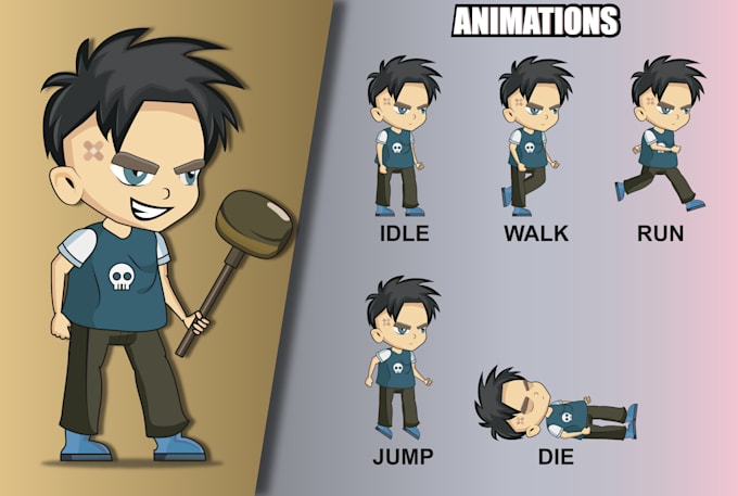 Create 2d game character sprite sheet animation and design by Umairhashmi6643 | Fiverr