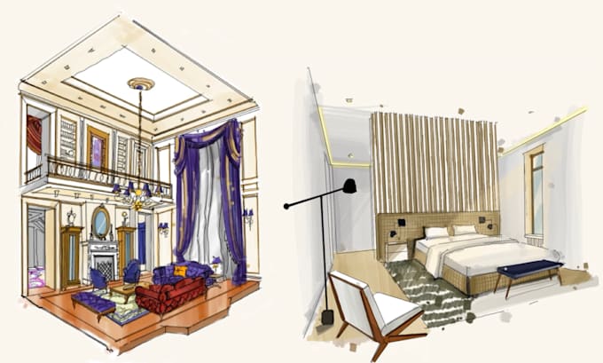 Create hand drawn architecture and interior design sketches by ...