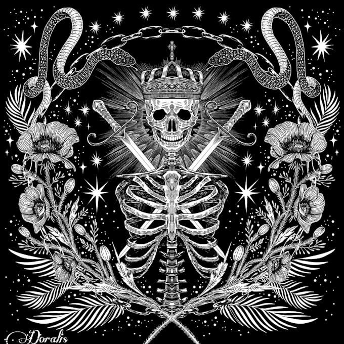 Draw a detailed and amazing dark art, brutal, horror, metal art ...