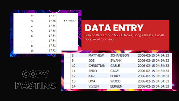 Do data entry in mysql tables excel and google sheets from pdfs or ...