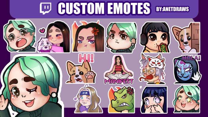Draw custom twitch discord emotes and badges by Anetdraws | Fiverr