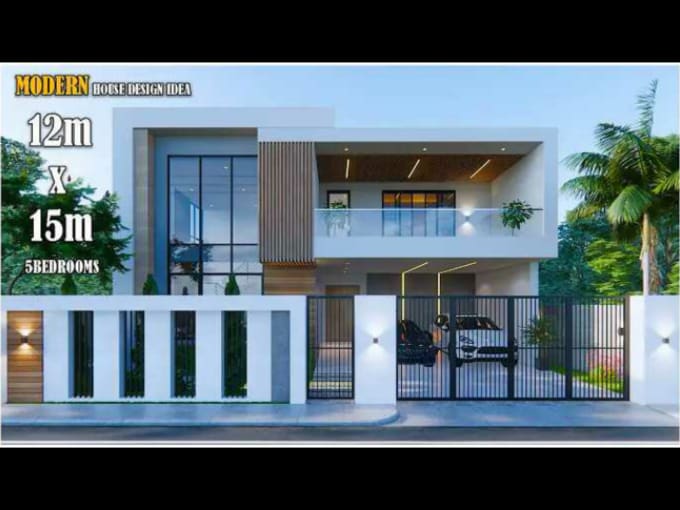 Create 3d modern interior and exterior house design with 2 storey 12m ...