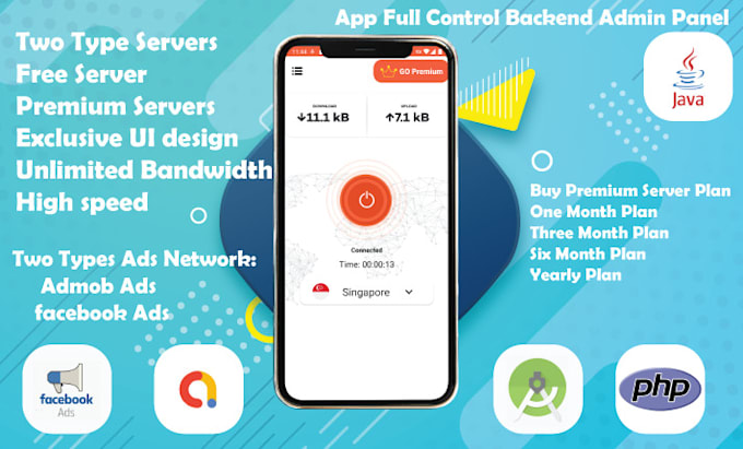 Create vpn app for android with admin panel and ads or subscription ...